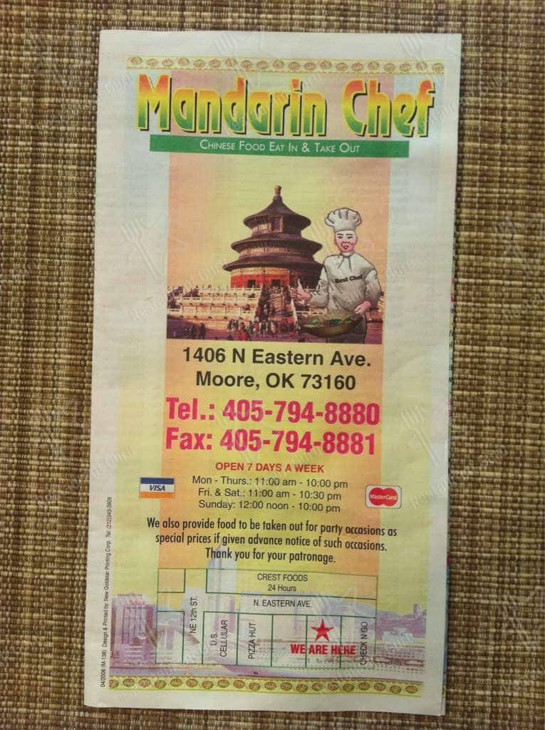 Menu at Mandarin Chef restaurant, Moore