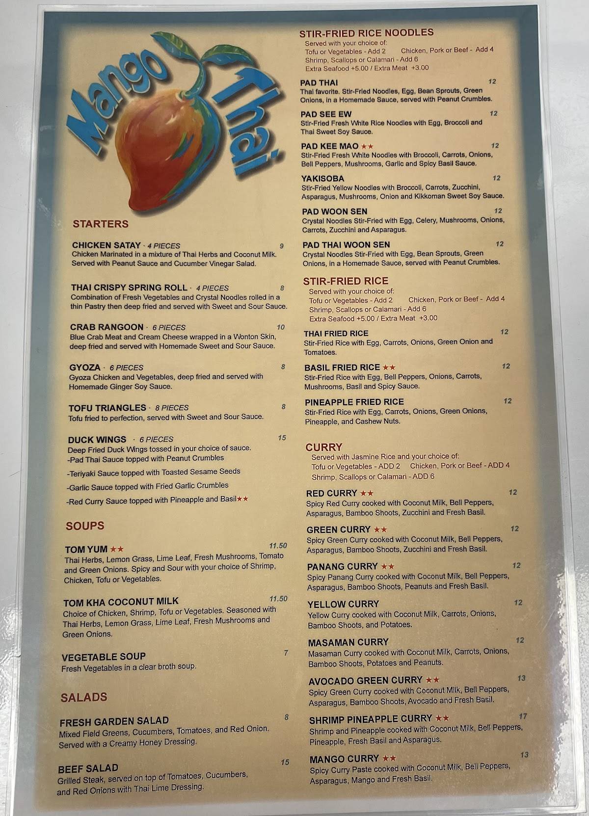 Menu at Mango Thai restaurant, Garden City