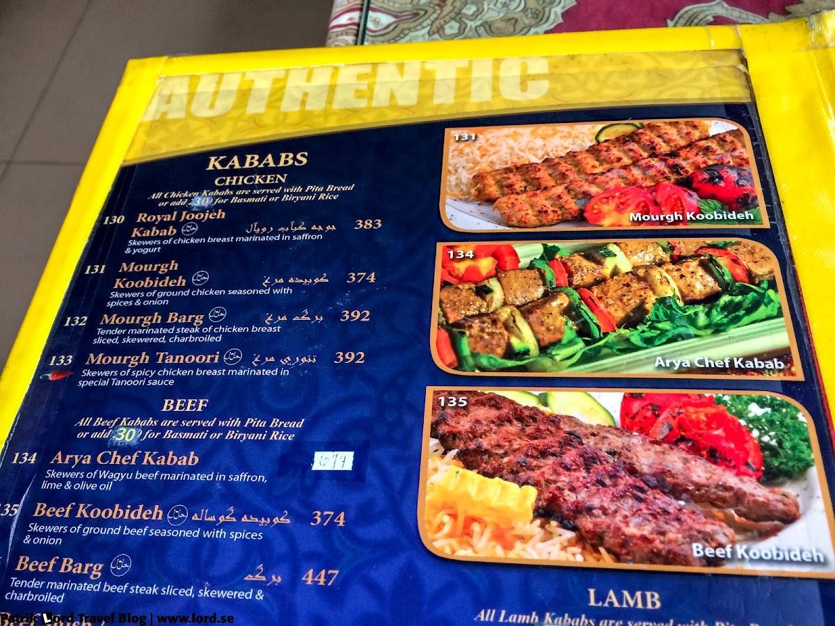 Menu at Arya - Manila - L1 & L2 Robinsons Place Ermita - (Persian ...
