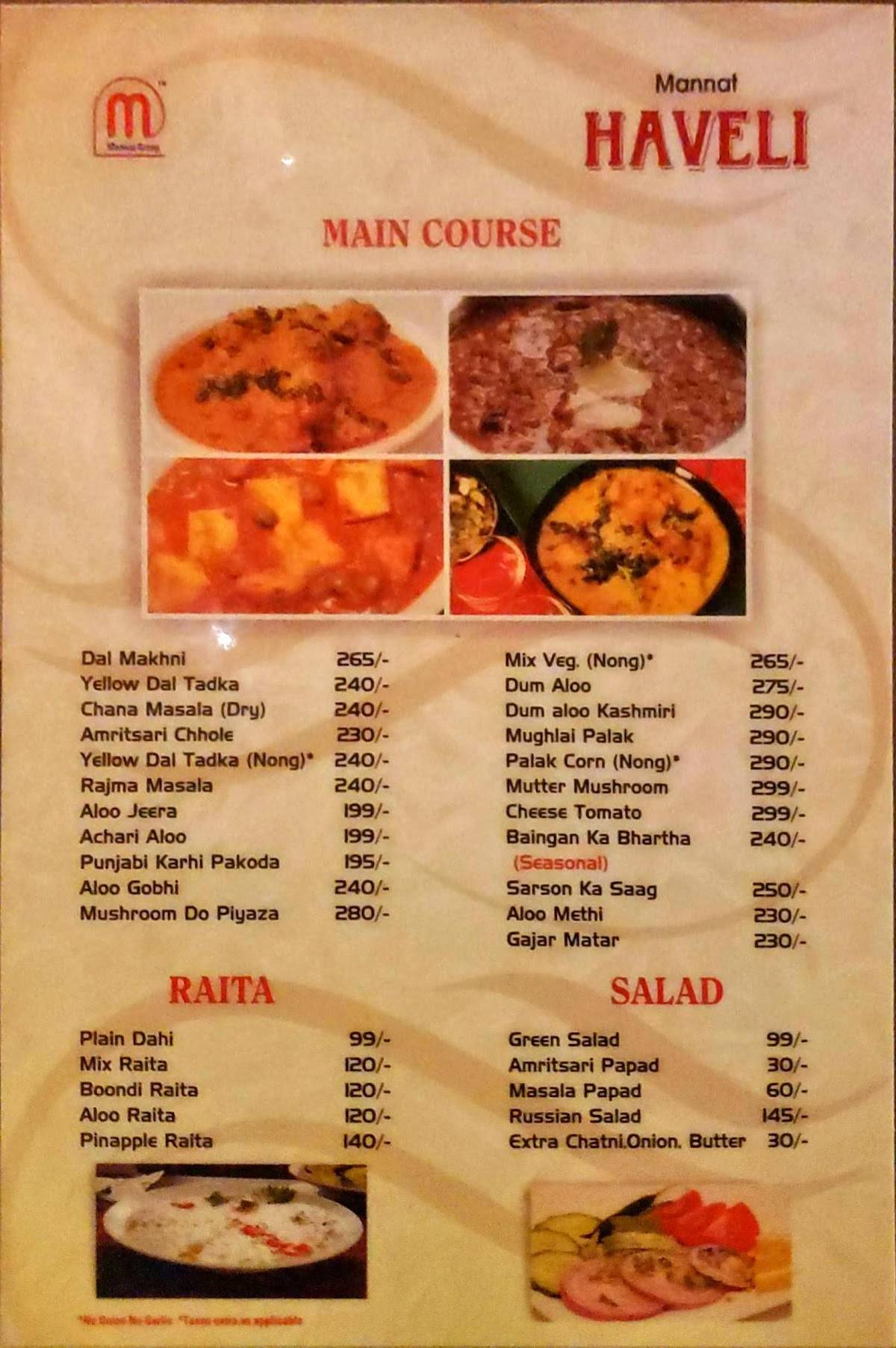 Menu at Mannat Haveli Murthal, Murthal