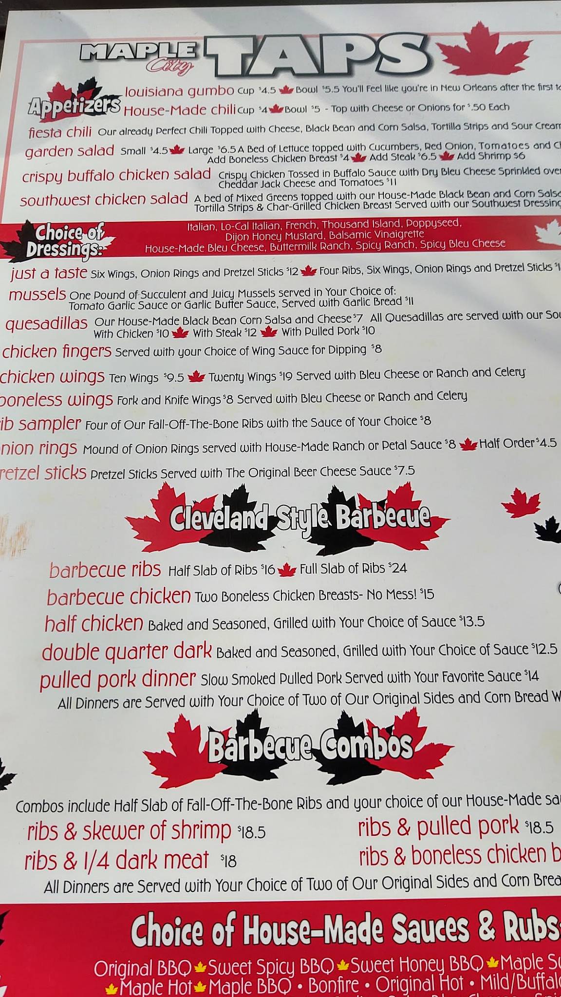 Menu at Maple City TAPS BBQ, Chardon