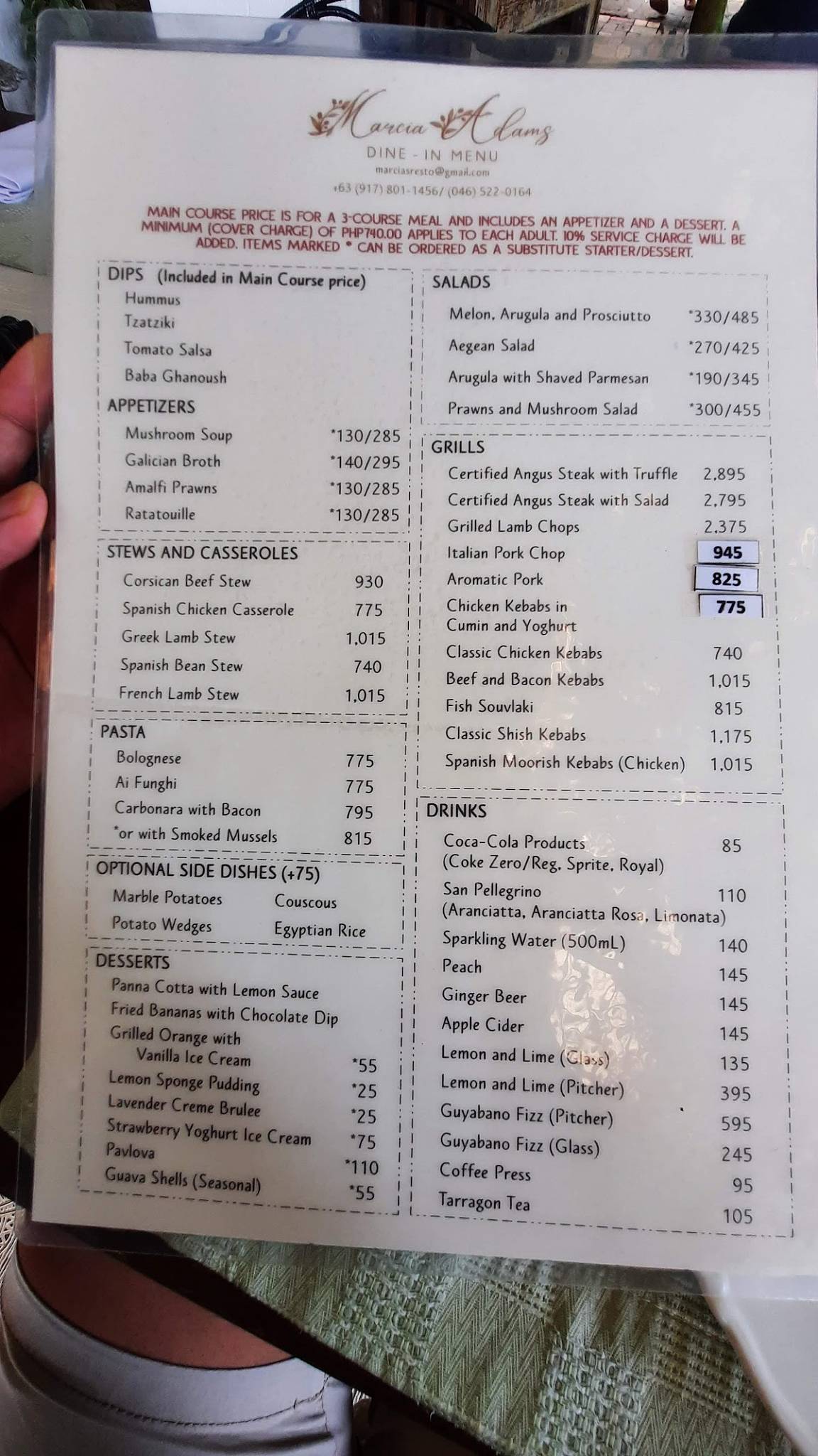 Menu at Marcia Adams' Restaurant, Tagaytay