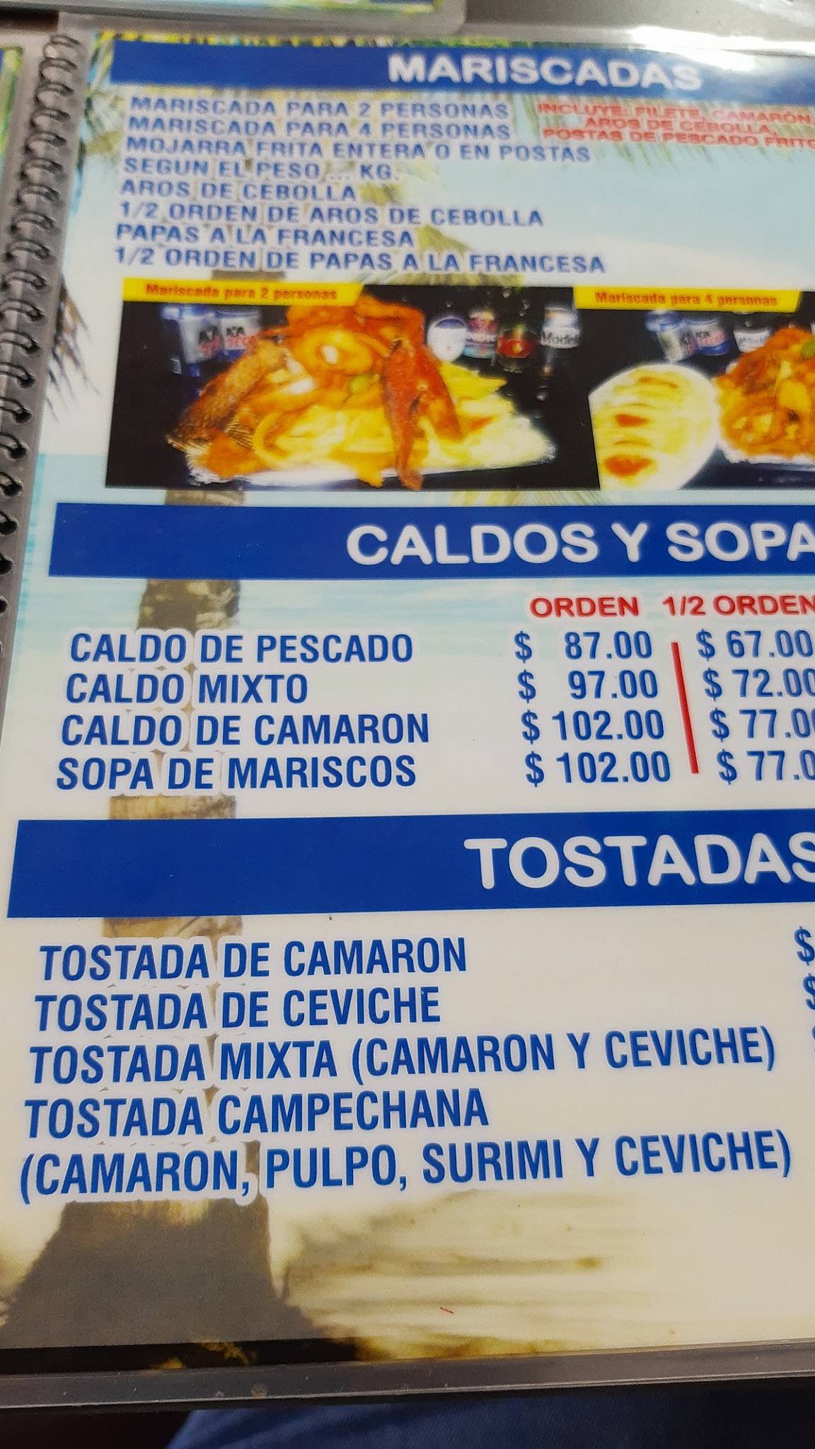 Carta del restaurante Mariscos altamar, Guadalupe