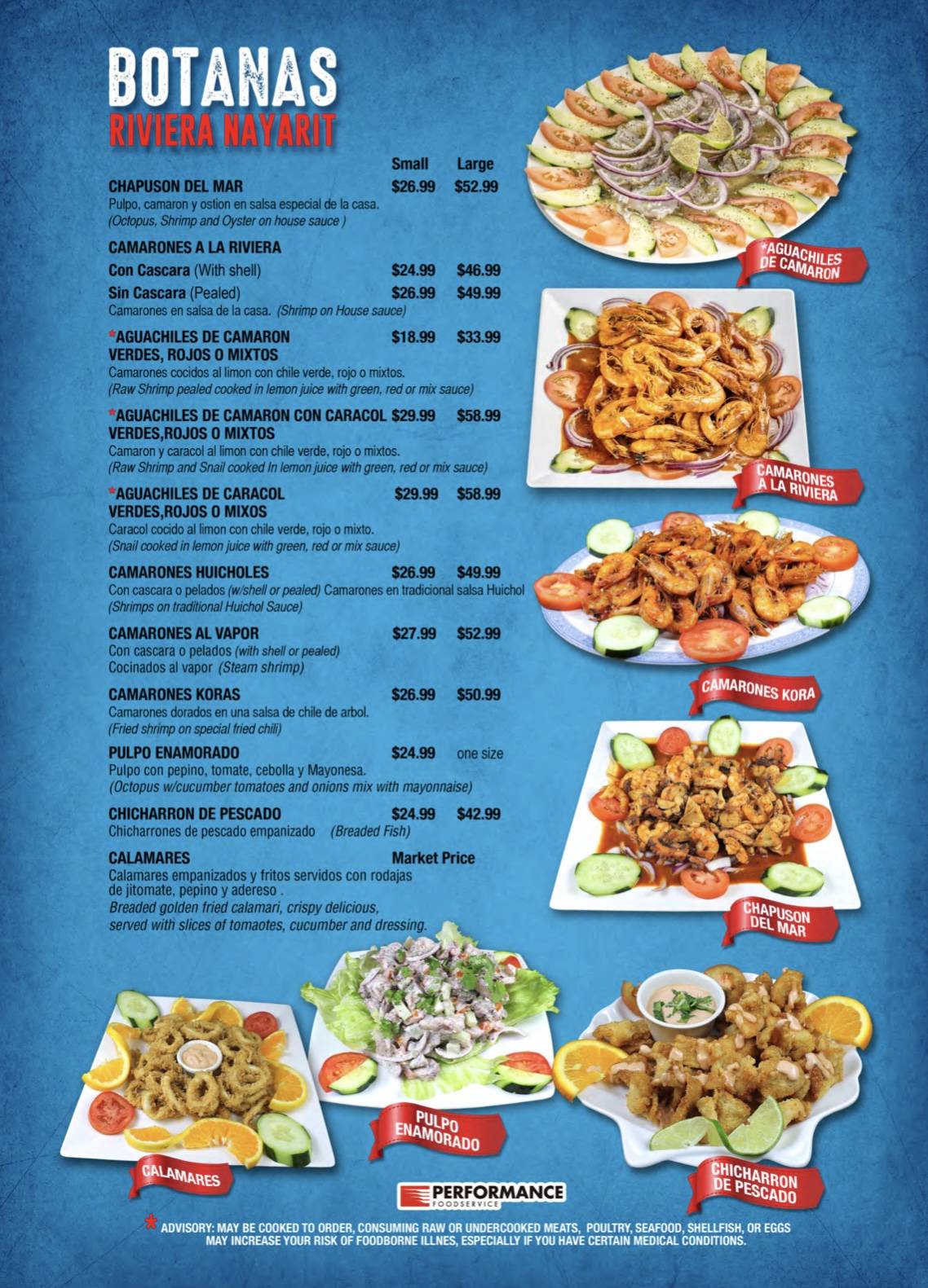 Menu at Mariscos La Riviera Nayarit restaurant, Norcross