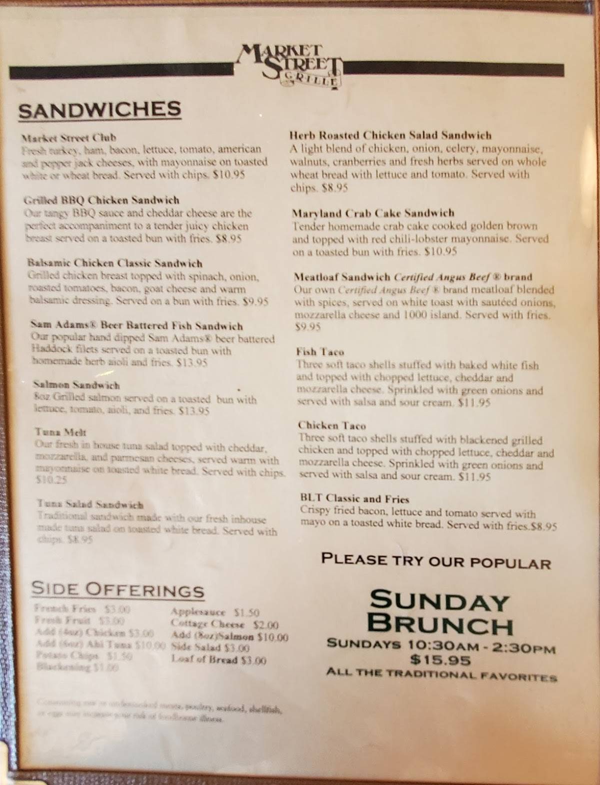 Menu at Market Street Grille restaurant, Harrison, 205 Harrison Ave