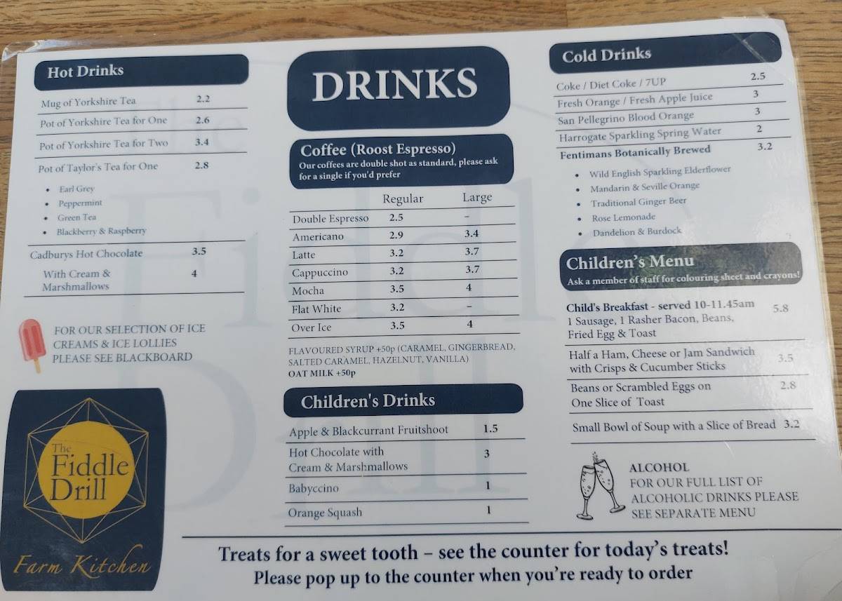 Menu at The Fiddle Drill cafe, Goodmanham