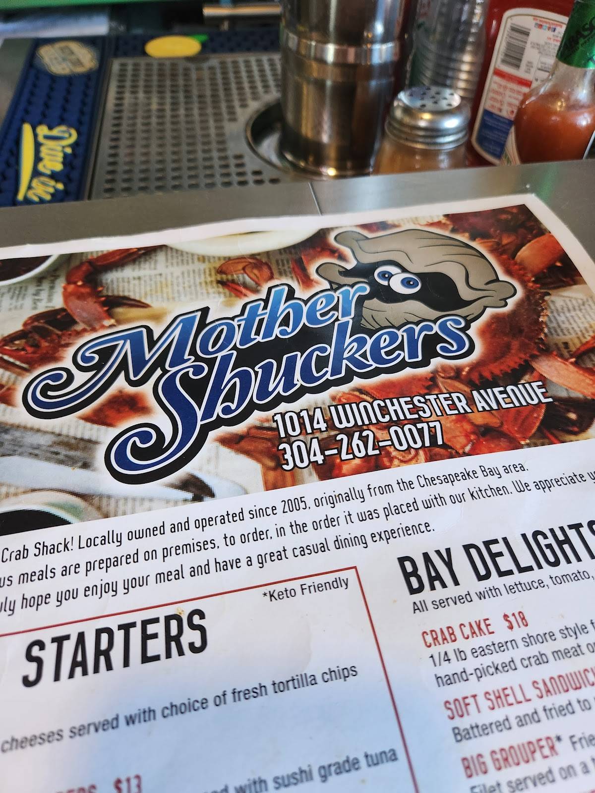 Menu at Mother Shuckers Crab Shack restaurant, Martinsburg