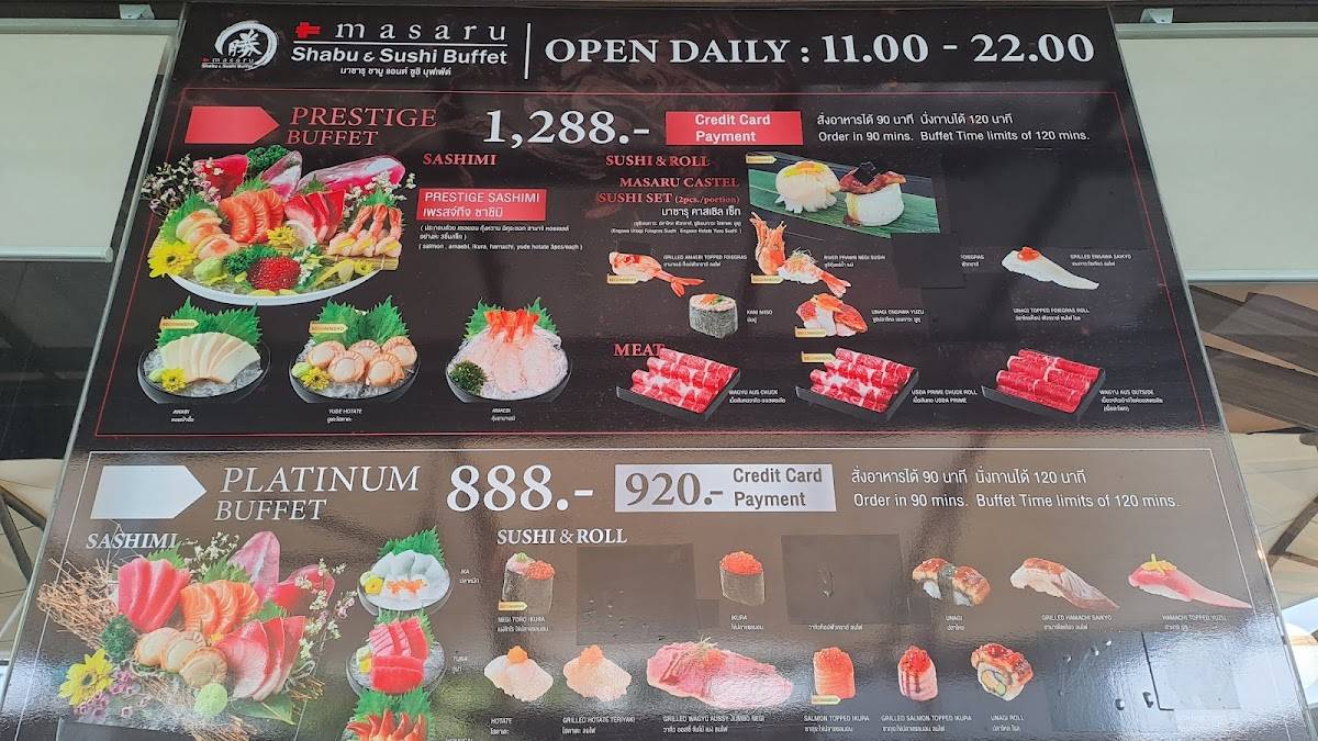 Menu at Masaru Shabu & Sushi Buffet restaurant, Bangkok, 943 19 Pradit ...