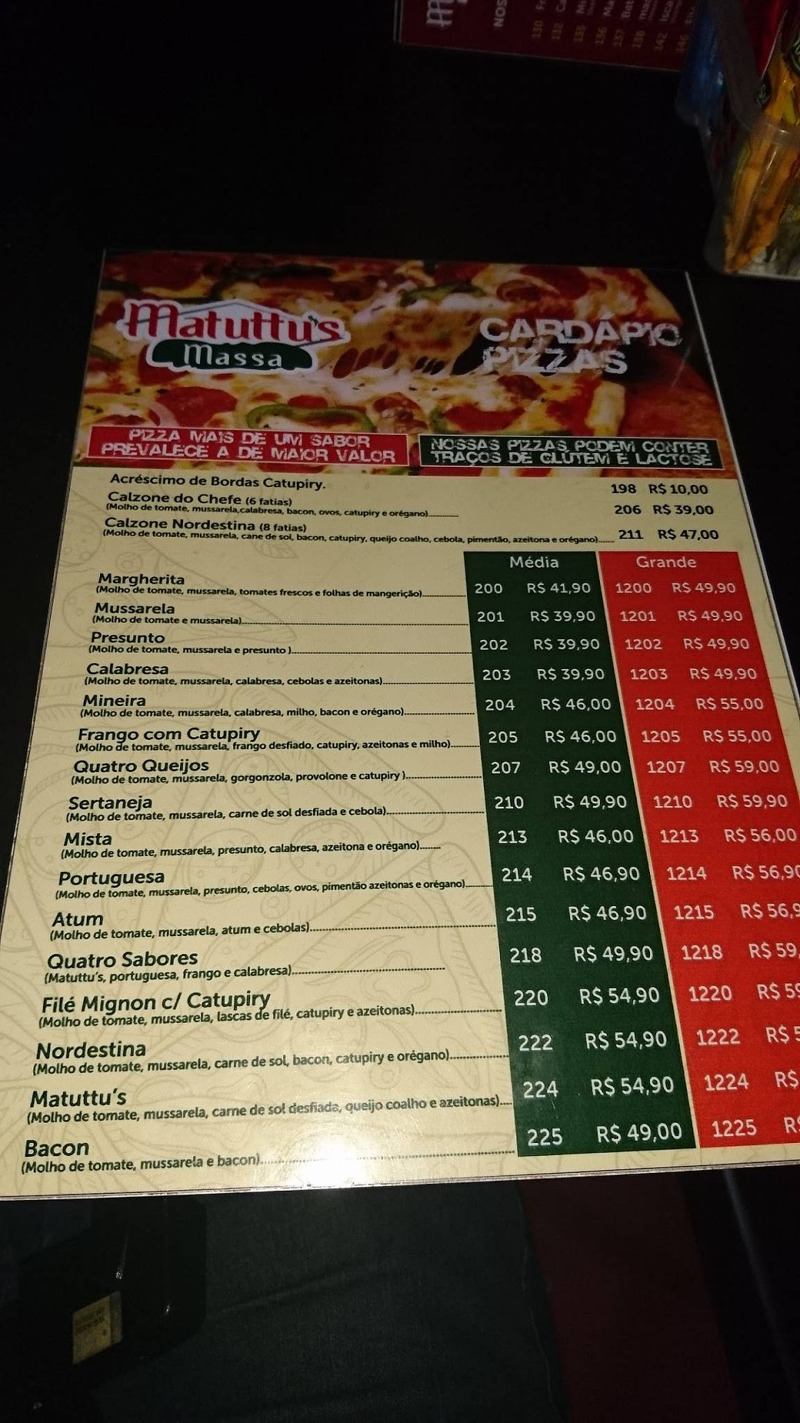 Menu at Matuttu's Massas restaurant, São Luís, R. Boa Esperança