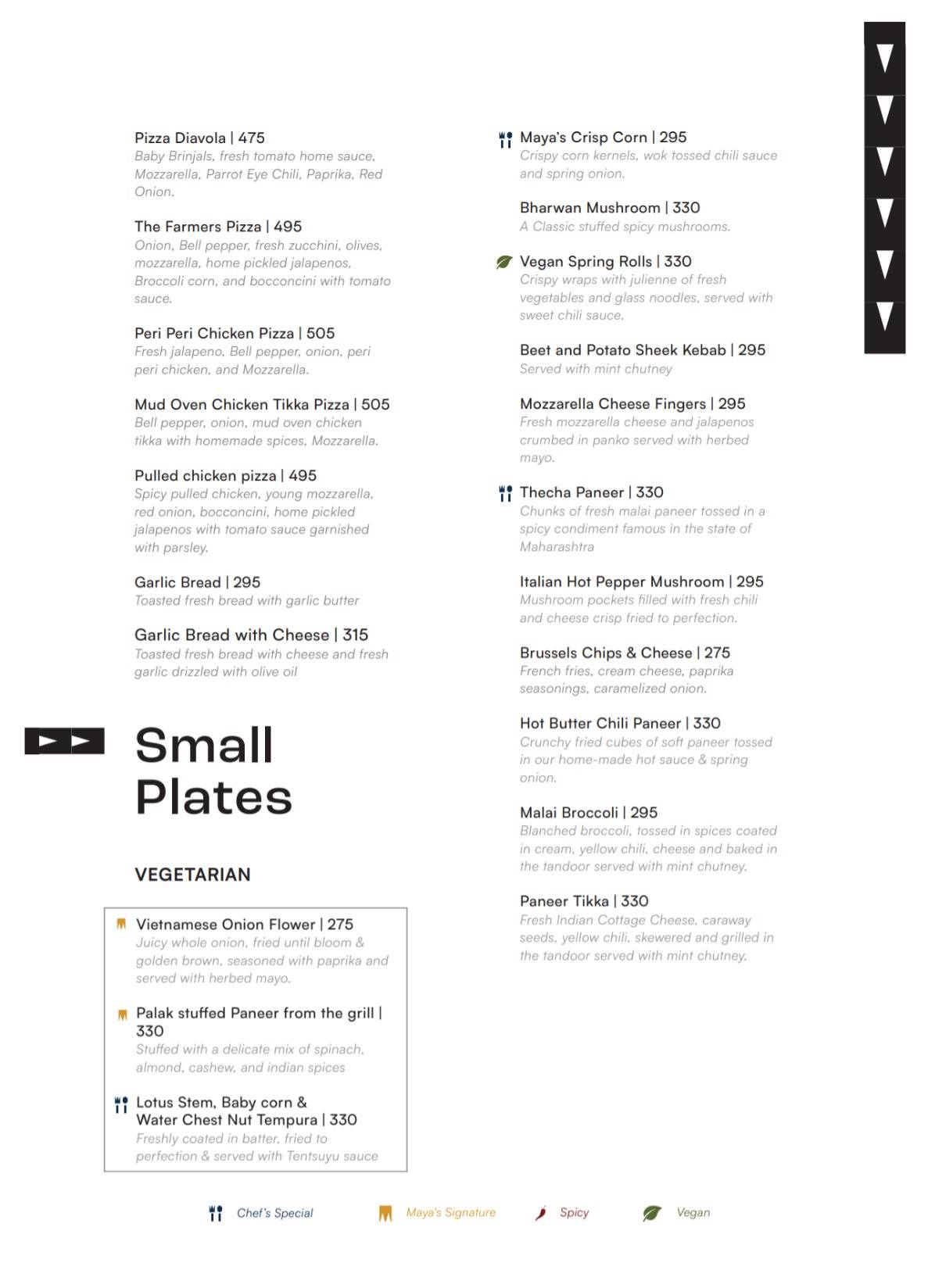 Menu at Maya Bangalore, Bengaluru