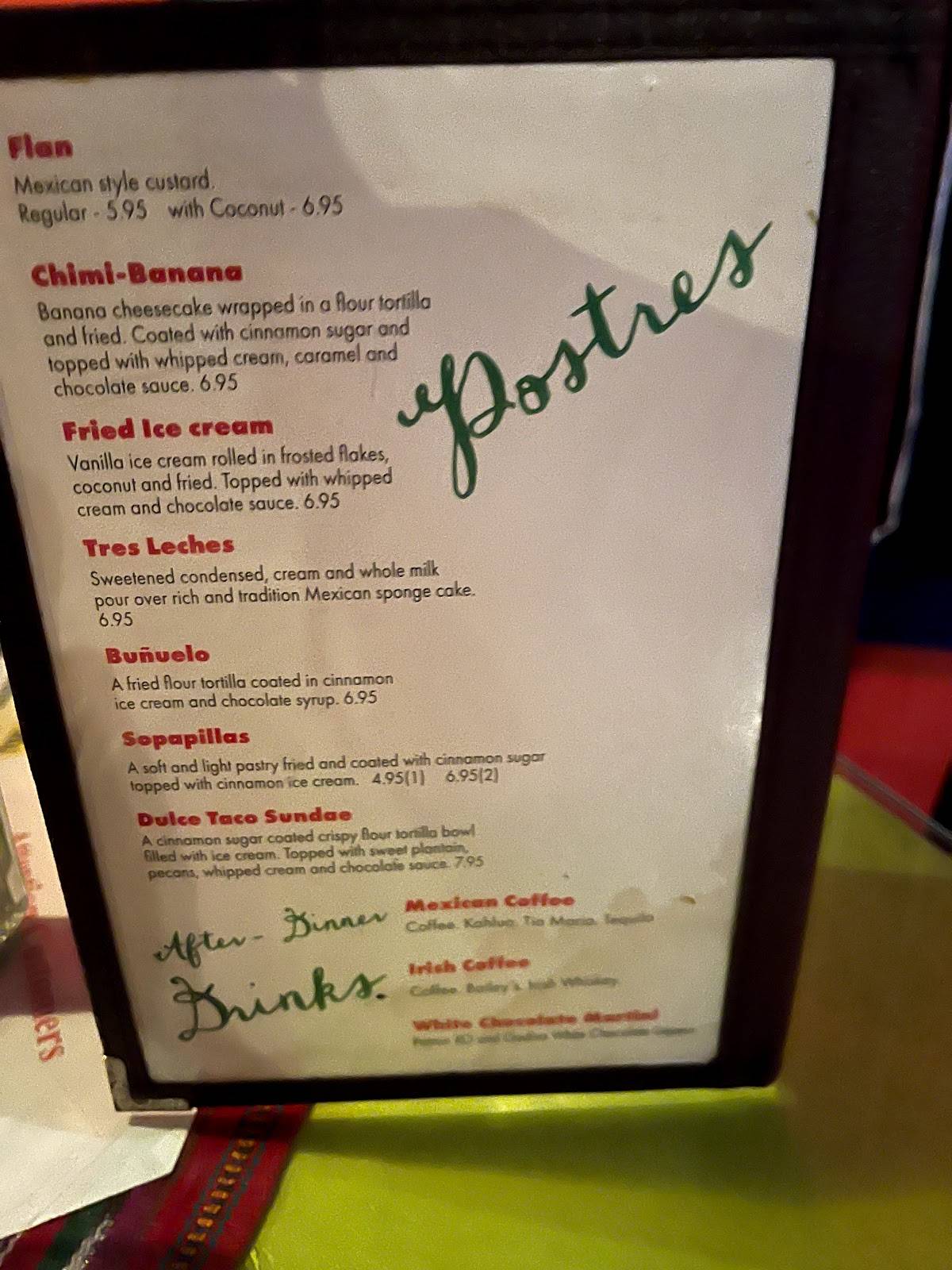 Menu at Maya Cafe, Fishkill
