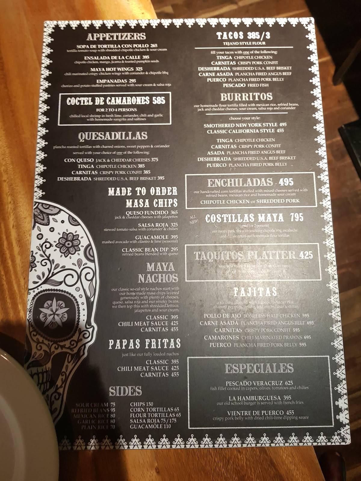 Menu at Maya Mexican Restaurant, Cebu City, Crossroads Mall