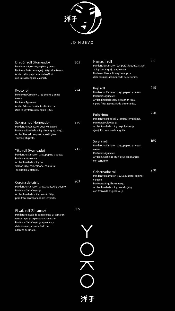 Carta de Sushi Bar YOKO, Mazatlán, 2