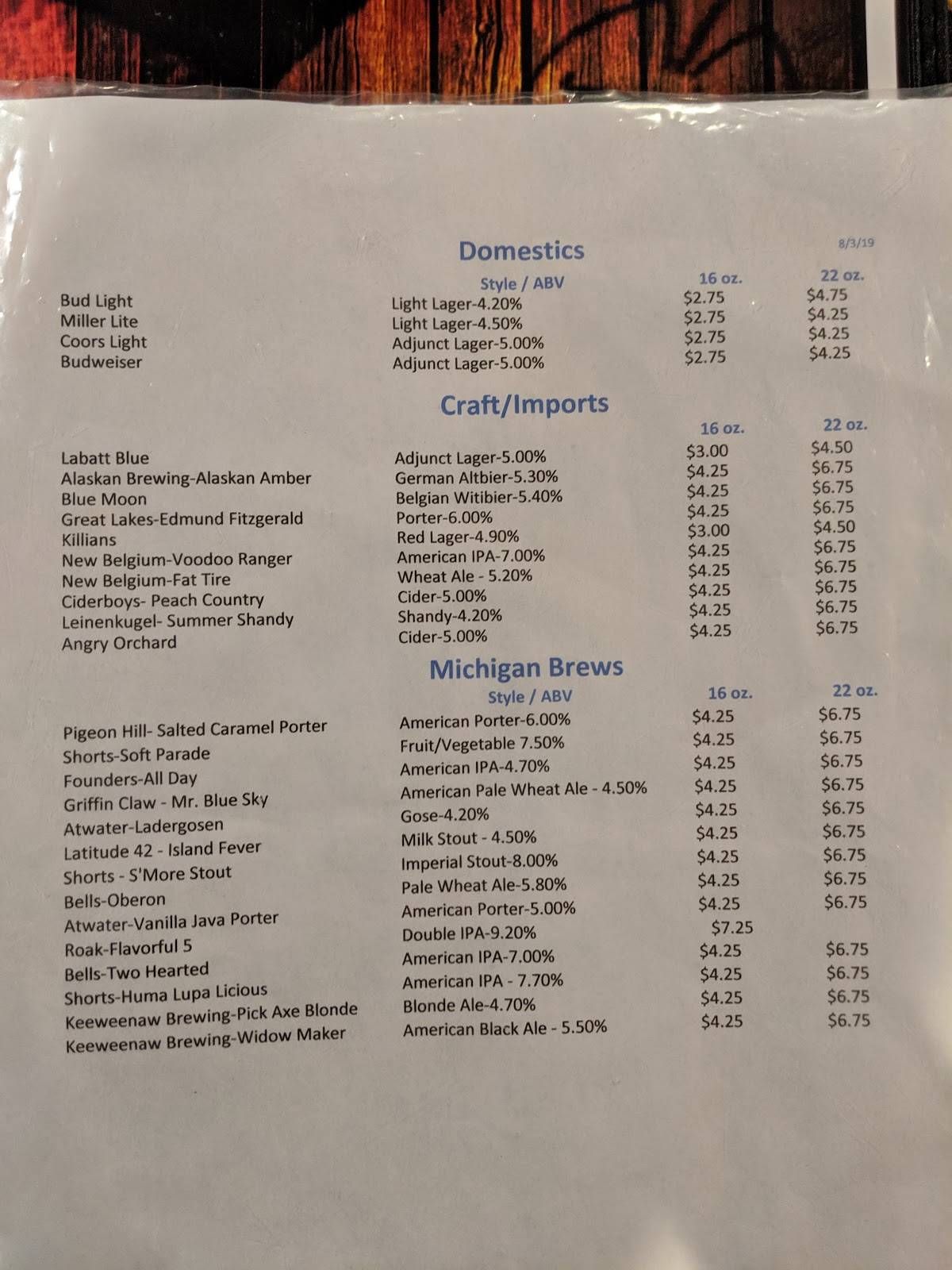 Menu at Md's Sports Tavern & Grill pub & bar, Davison, N State Rd
