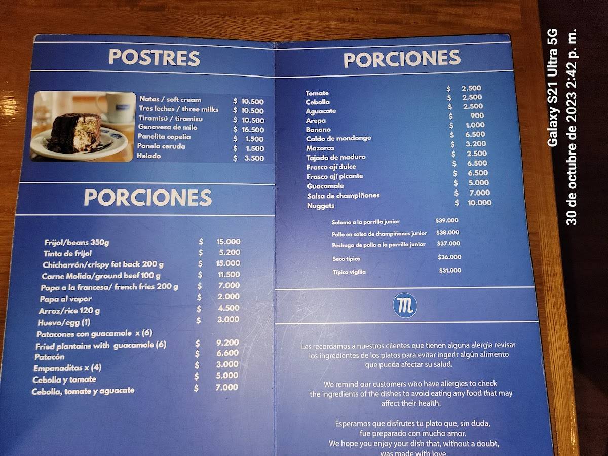 Carta de Restaurante Mondongo's La 70, Medellín, Cra. 70 # c 3 - 43