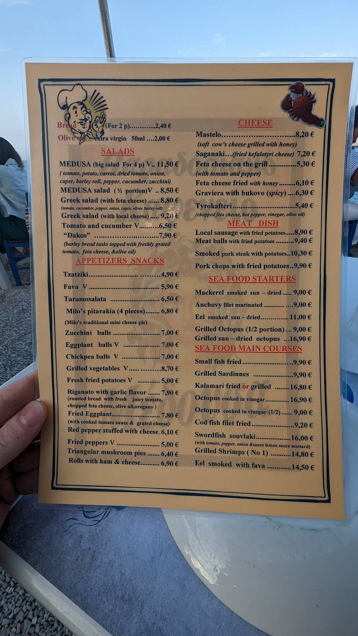 Menu at Medusa, Milos