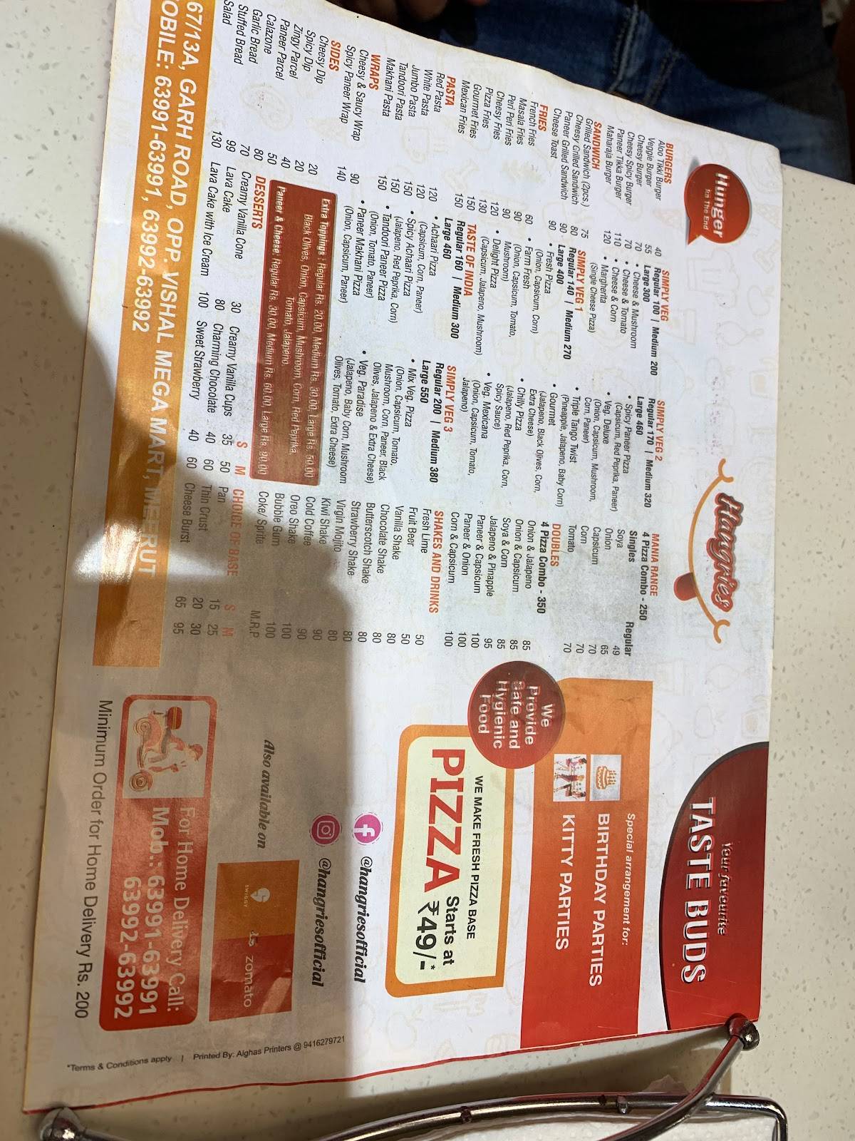 Menu at Hangries Meerut Italian & Chinese Restaurant, Meerut