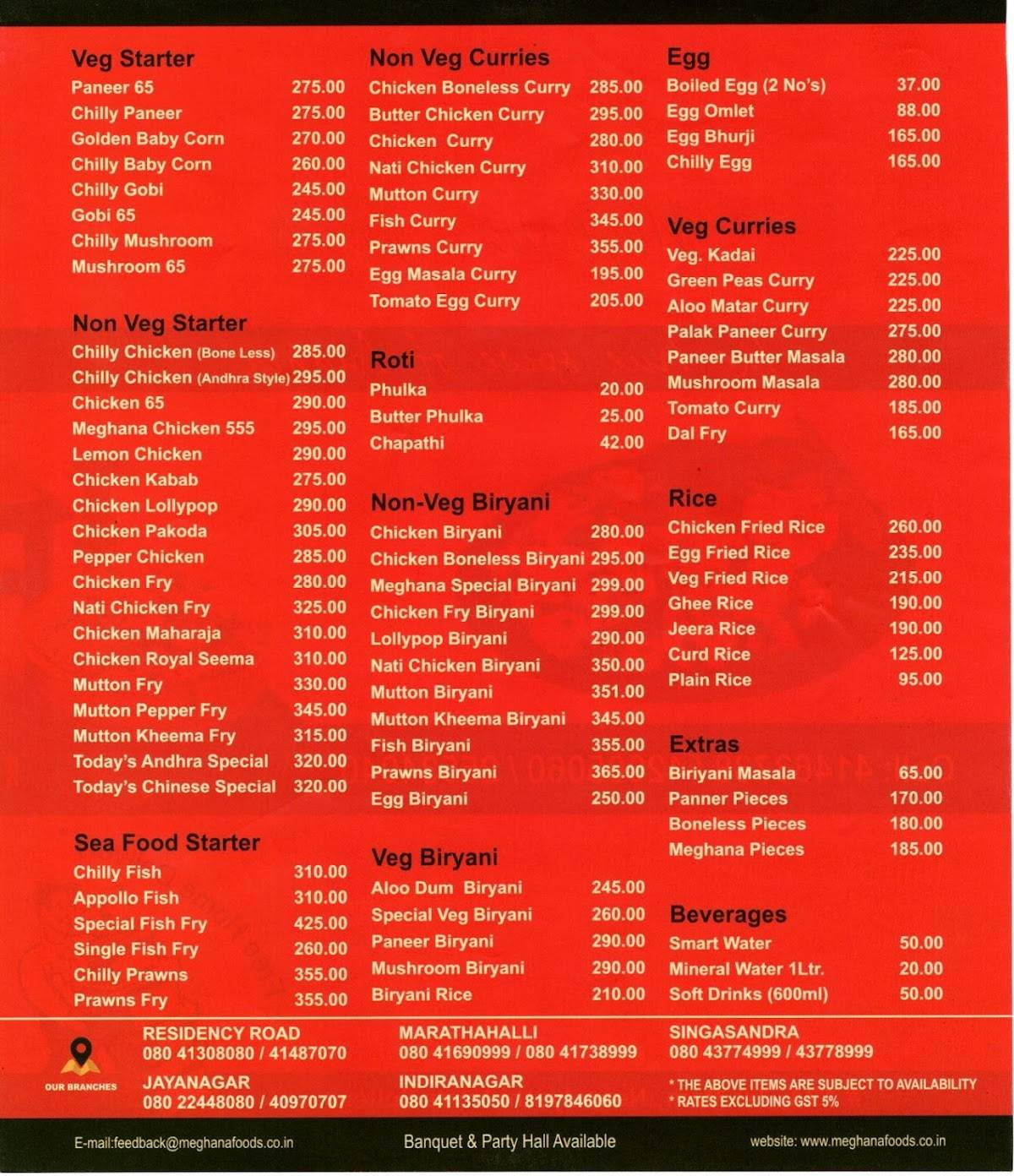 Menu at Meghana Foods Kalyan Nagar - Cloud Kitchen, Bengaluru
