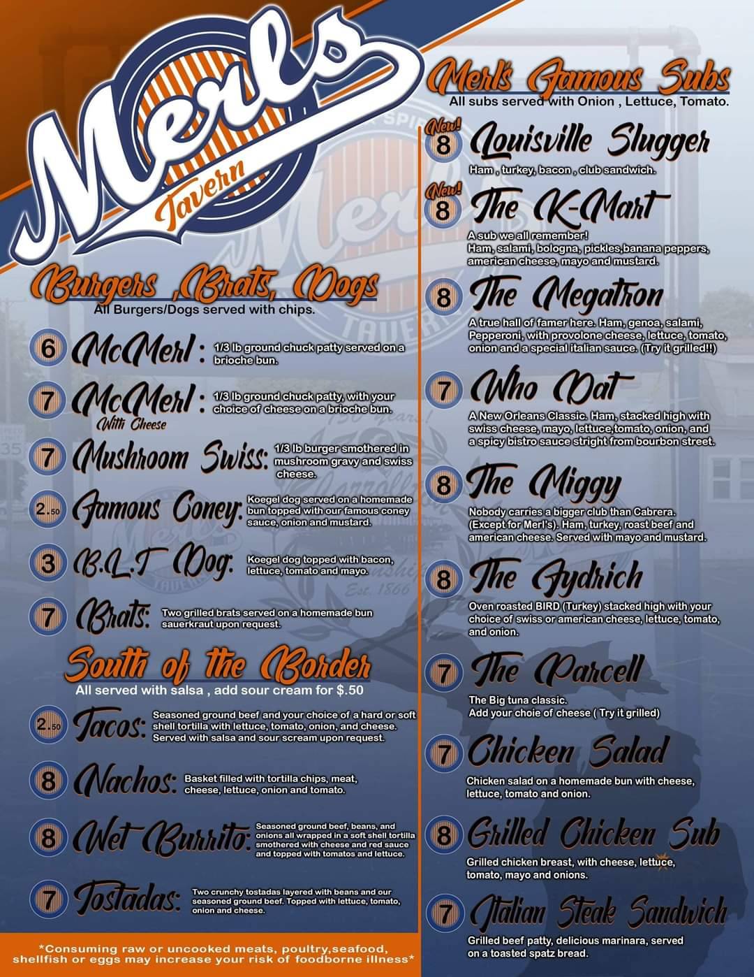 Menu at Merl's Tavern pub & bar, Saginaw