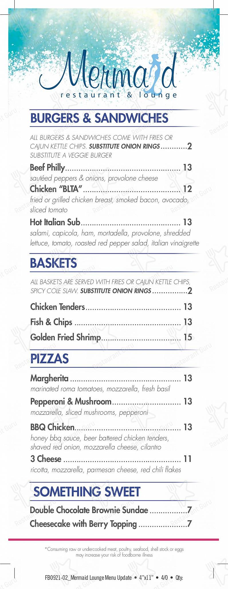 Menu at Mermaid Restaurant & Lounge, Las Vegas