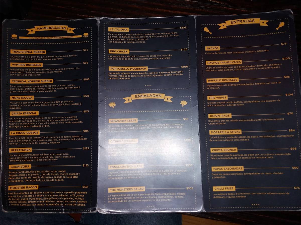 Carta del restaurante Cripta Burger, Mexicali, Avenida Miguel Negrete y ...