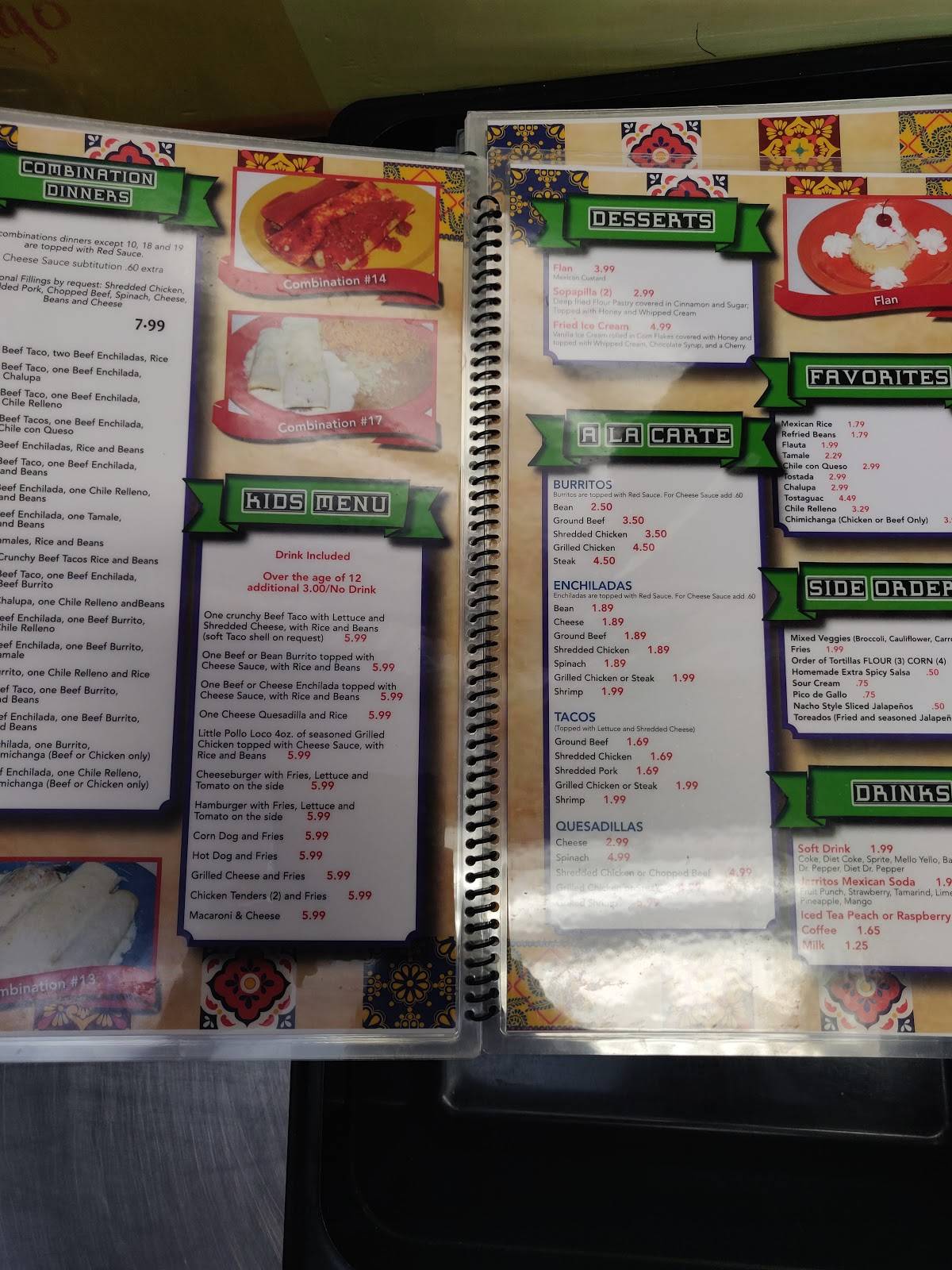 Menu at Mi Torito Mexican Restaurant Galena, Galena