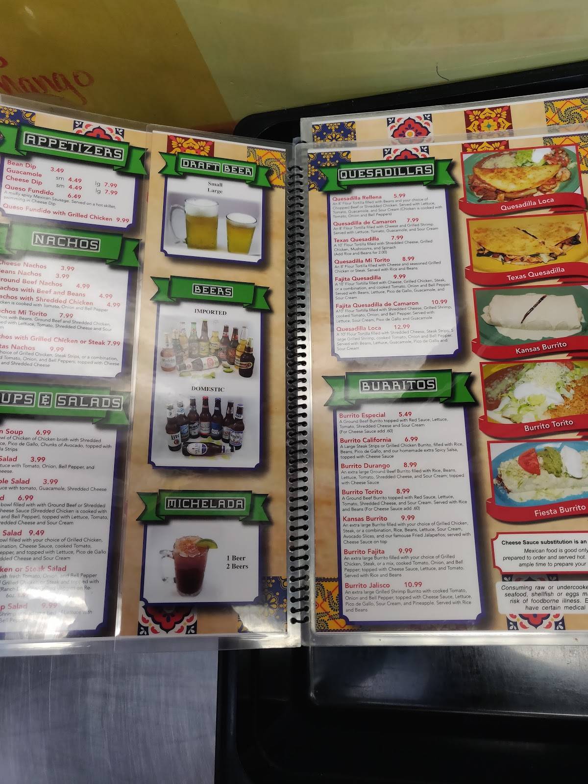 Menu at Mi Torito Mexican Restaurant Galena, Galena