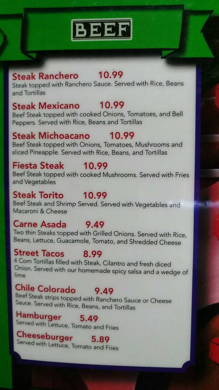 Menu at Mi Torito Mexican Restaurant Galena, Galena