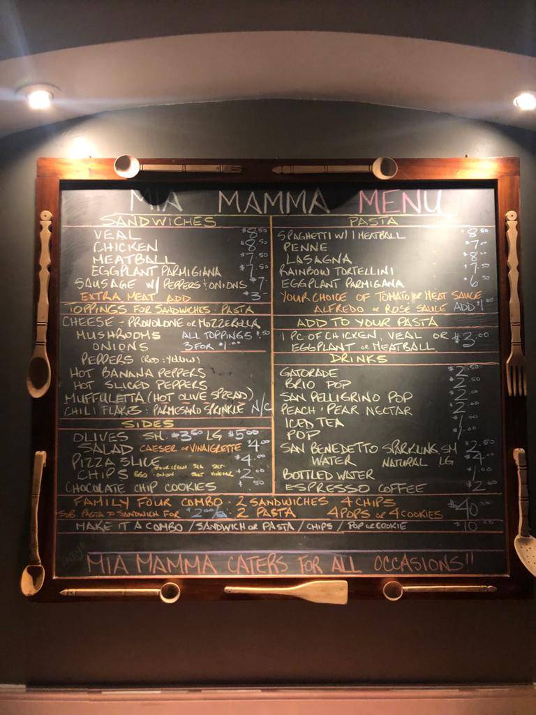 Menu at Mia Mamma restaurant, Guelph