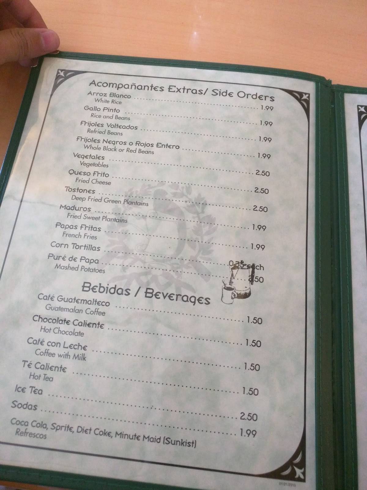 Menu at Antigua Guatemala Restaurant, Miami