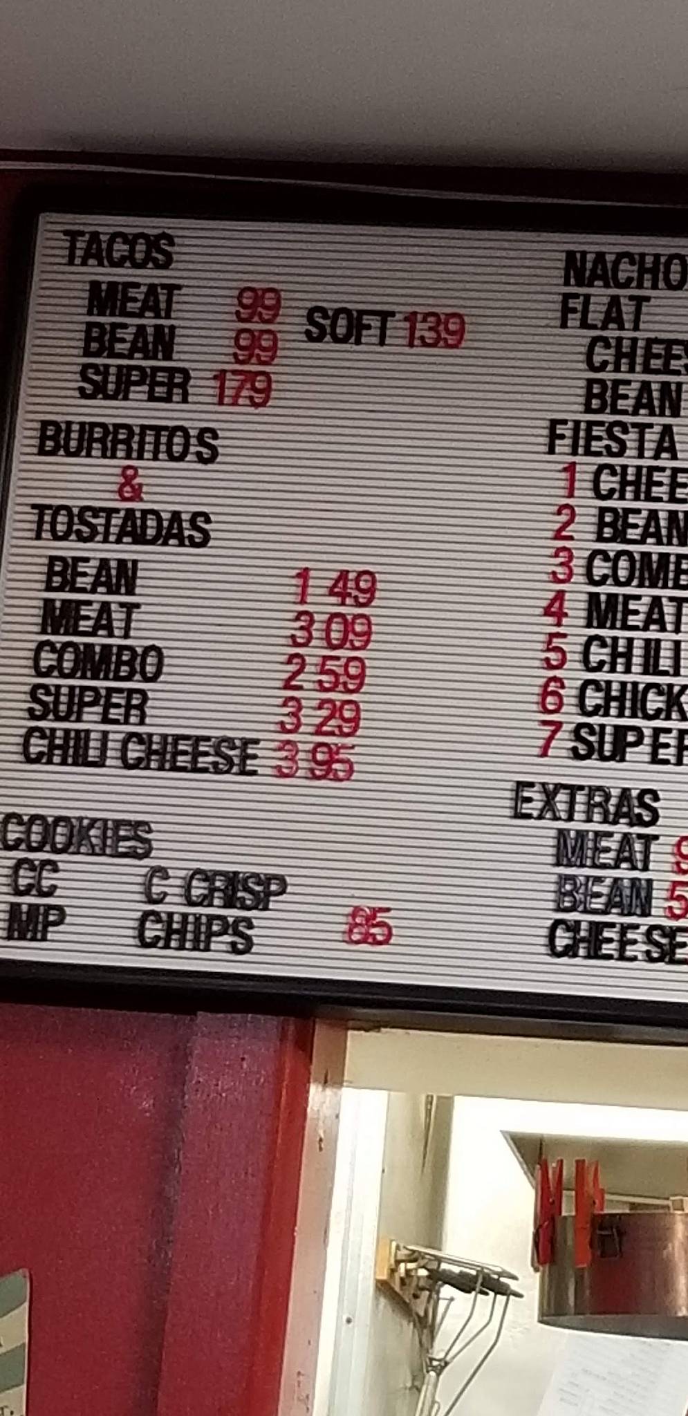 Menu at Mid Del Taco Inc restaurant, Del City
