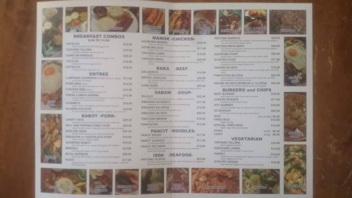 Menu at Pinoy Fiesta Restaurant, Middle Swan