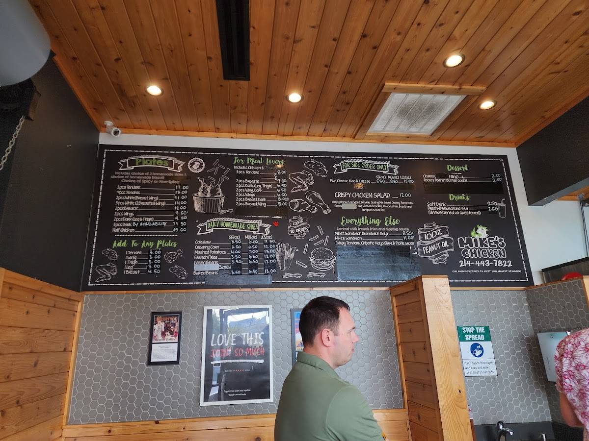 Menu at Mike's Chicken restaurant, Dallas, Maple Ave
