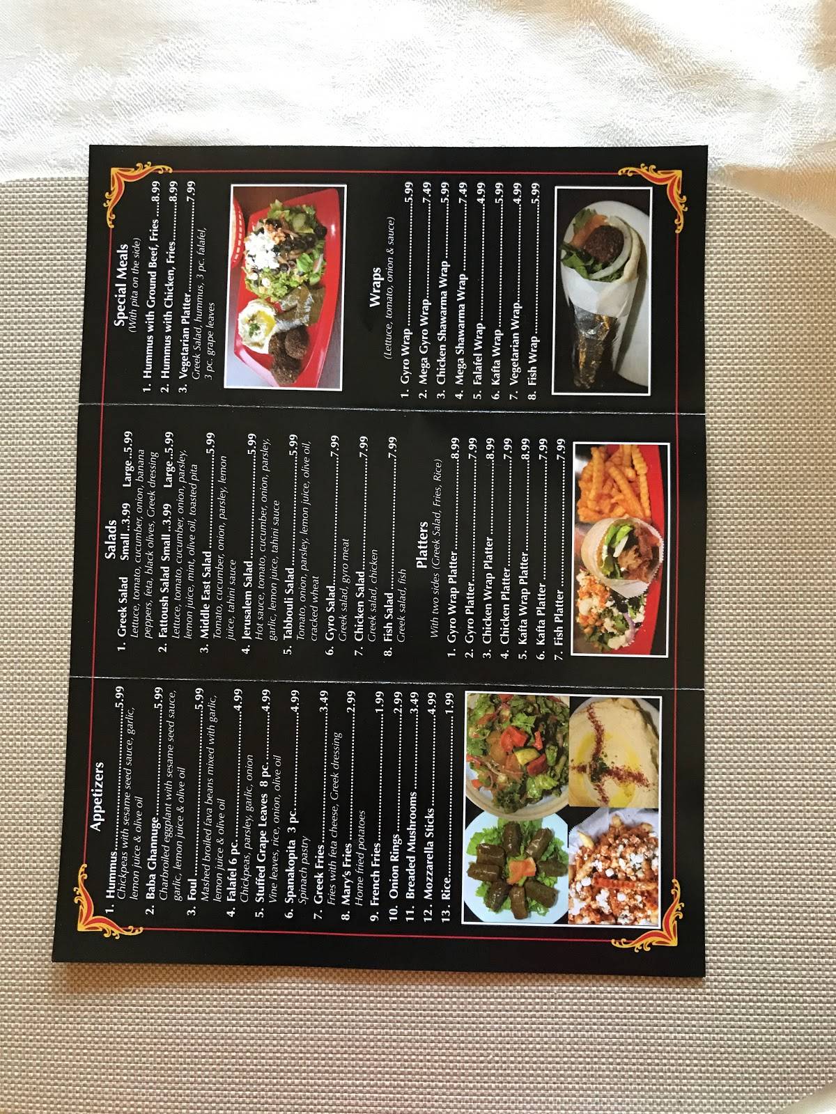 Menu at Milya Cafe, Blue Ash