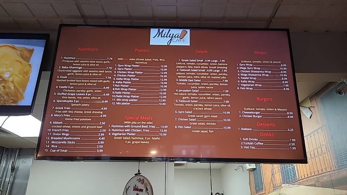 Menu at Milya Cafe, Blue Ash