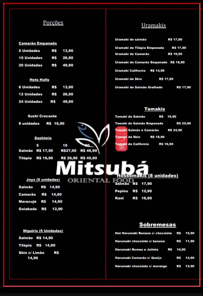 Menu at Mitsuba Oriental Food restaurant, Brasília