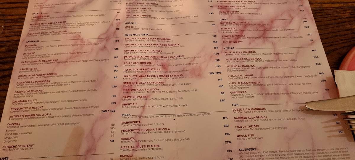 Menu at Modena Italian Eatery restaurant, Randburg