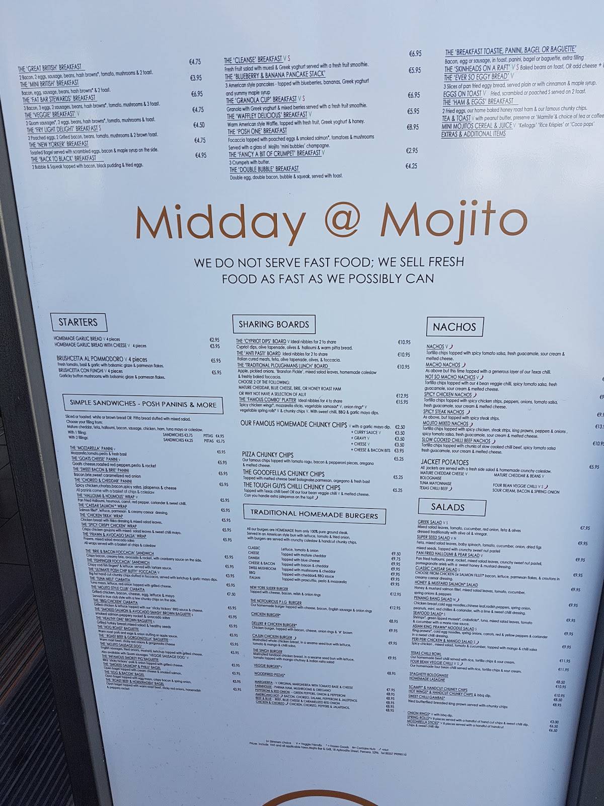 Menu at Mojito Bar & Grill, Pernera, 18 Aphrodite street Pernera Protaras