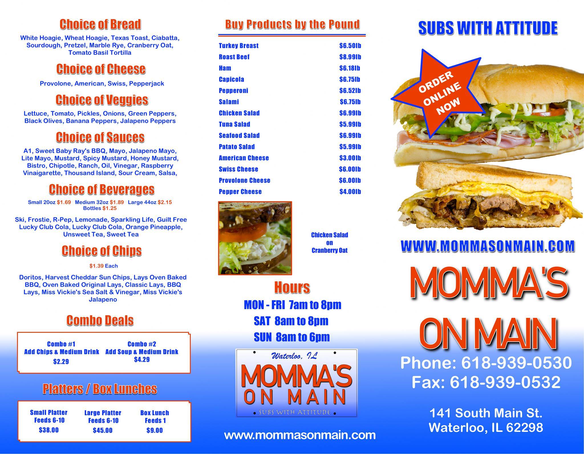 Menu at Momma's On Main, Waterloo