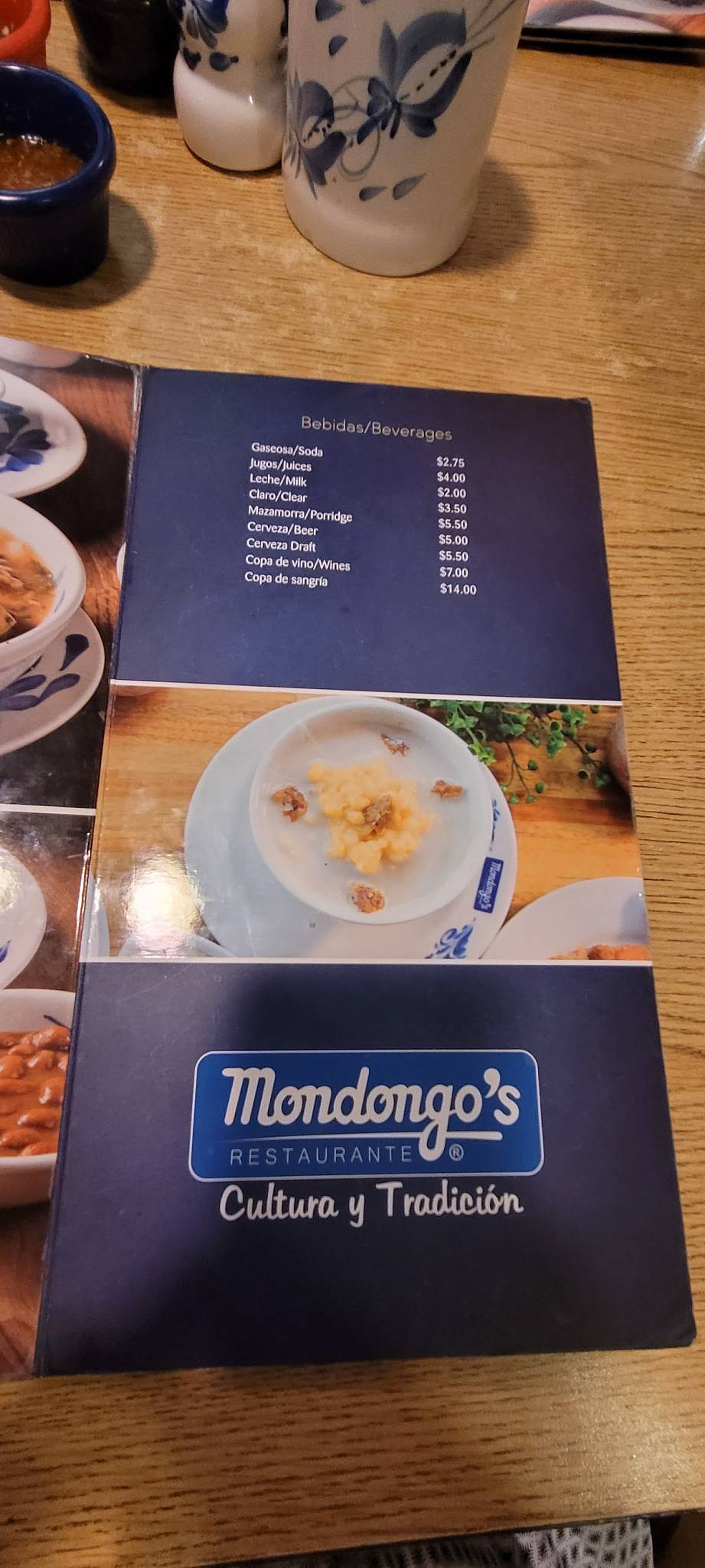 Carta de Mondongo's Restaurante, Doral