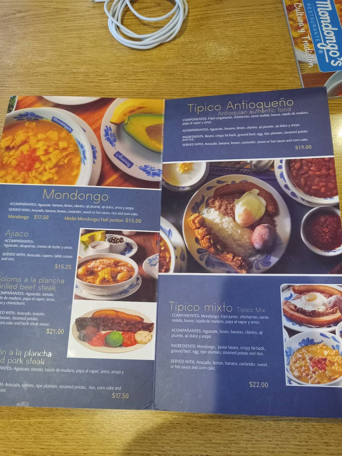 Carta de Mondongo's Restaurante, Doral