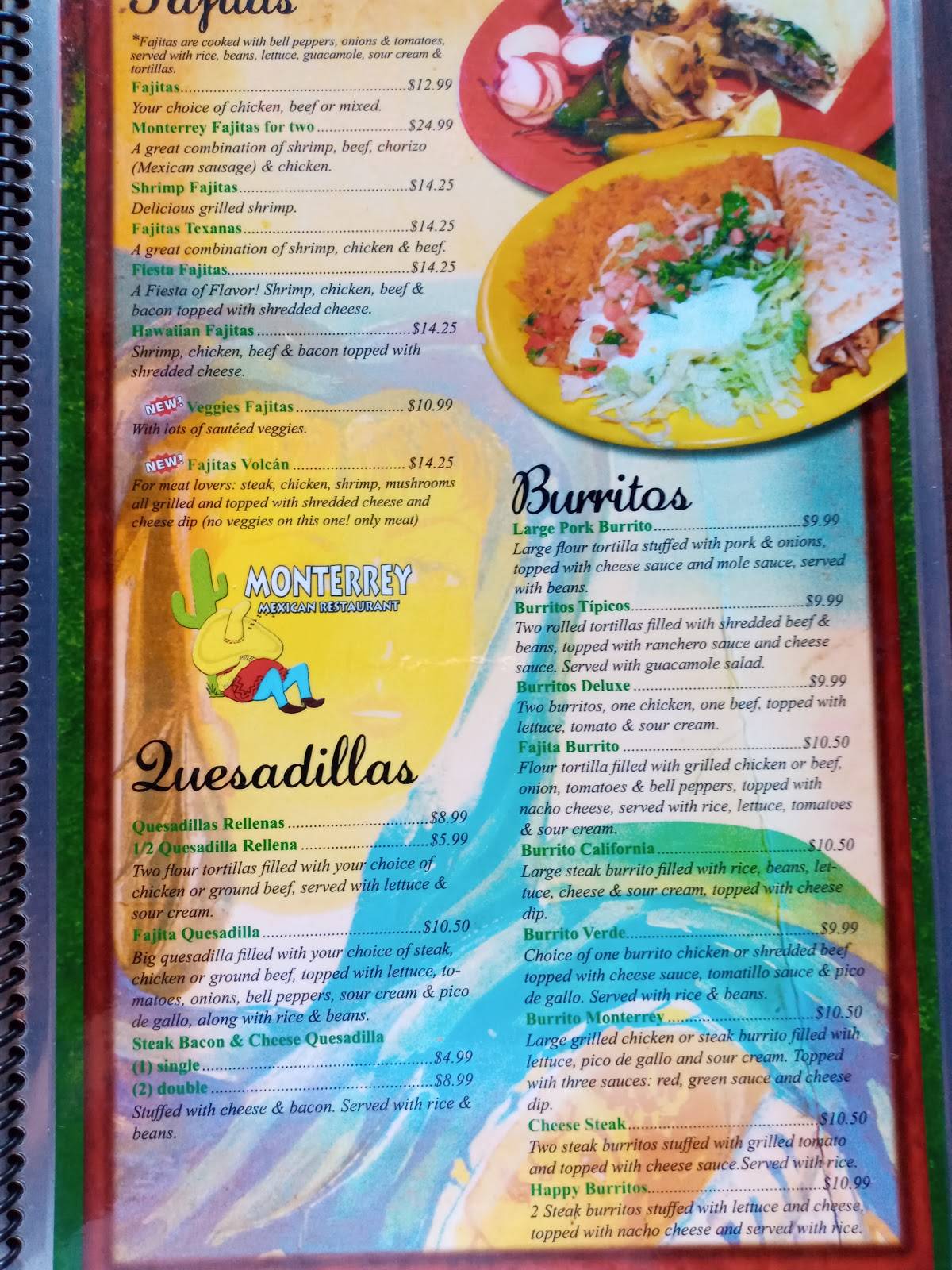Menu at Monterrey Mexican restaurant, Sioux City, Singing Hills Blvd