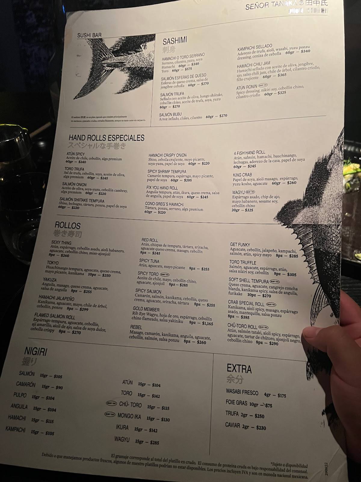Carta del restaurante Señor Tanaka - Monterrey, Monterrey