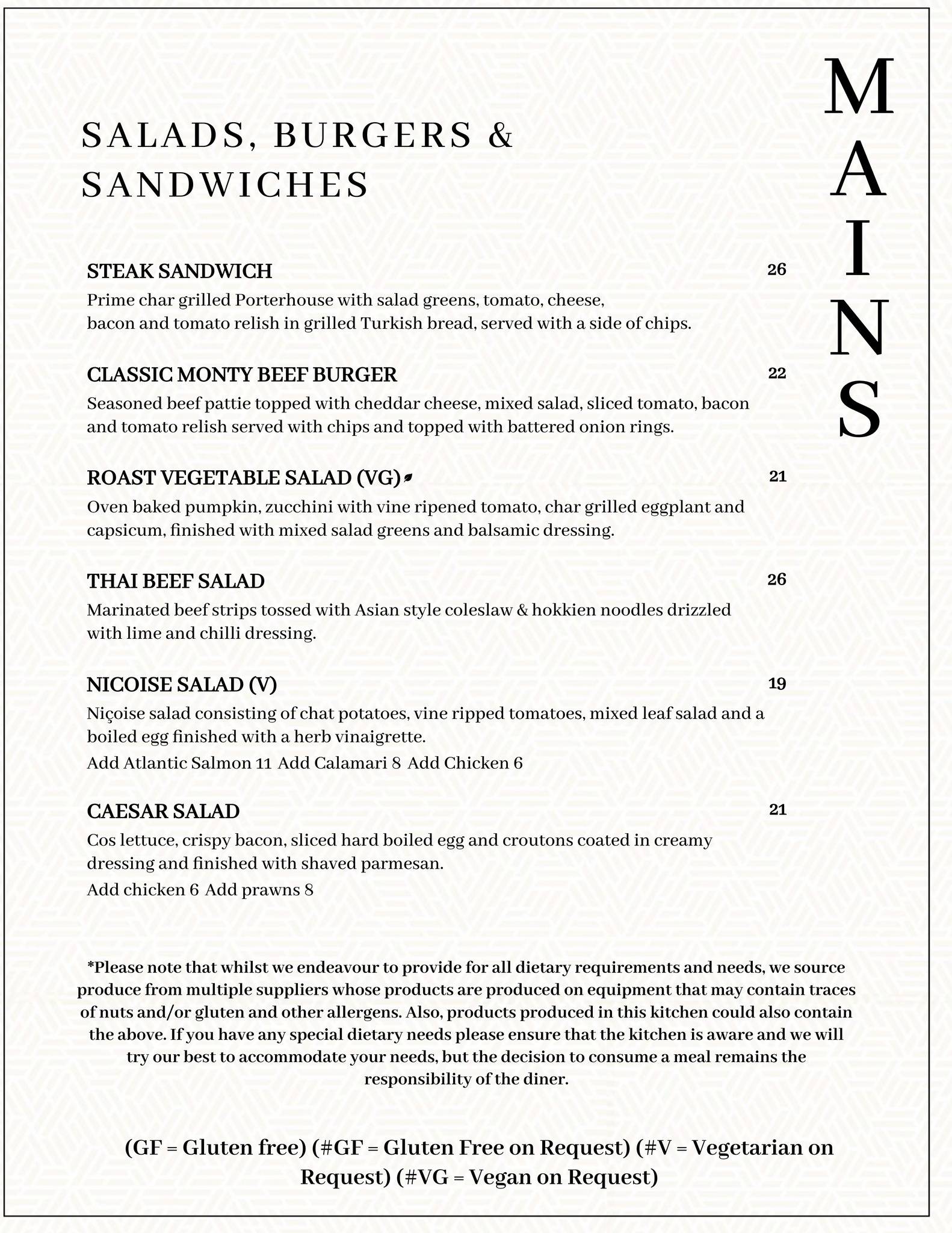Menu at Montmorency and Eltham RSL restaurant, Montmorency