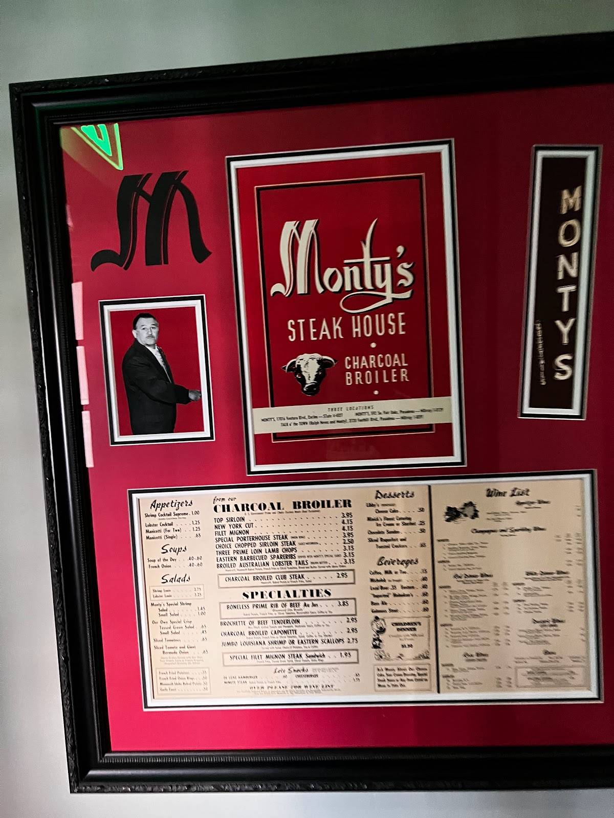 Menu at Monty's Steakhouse, Los Angeles