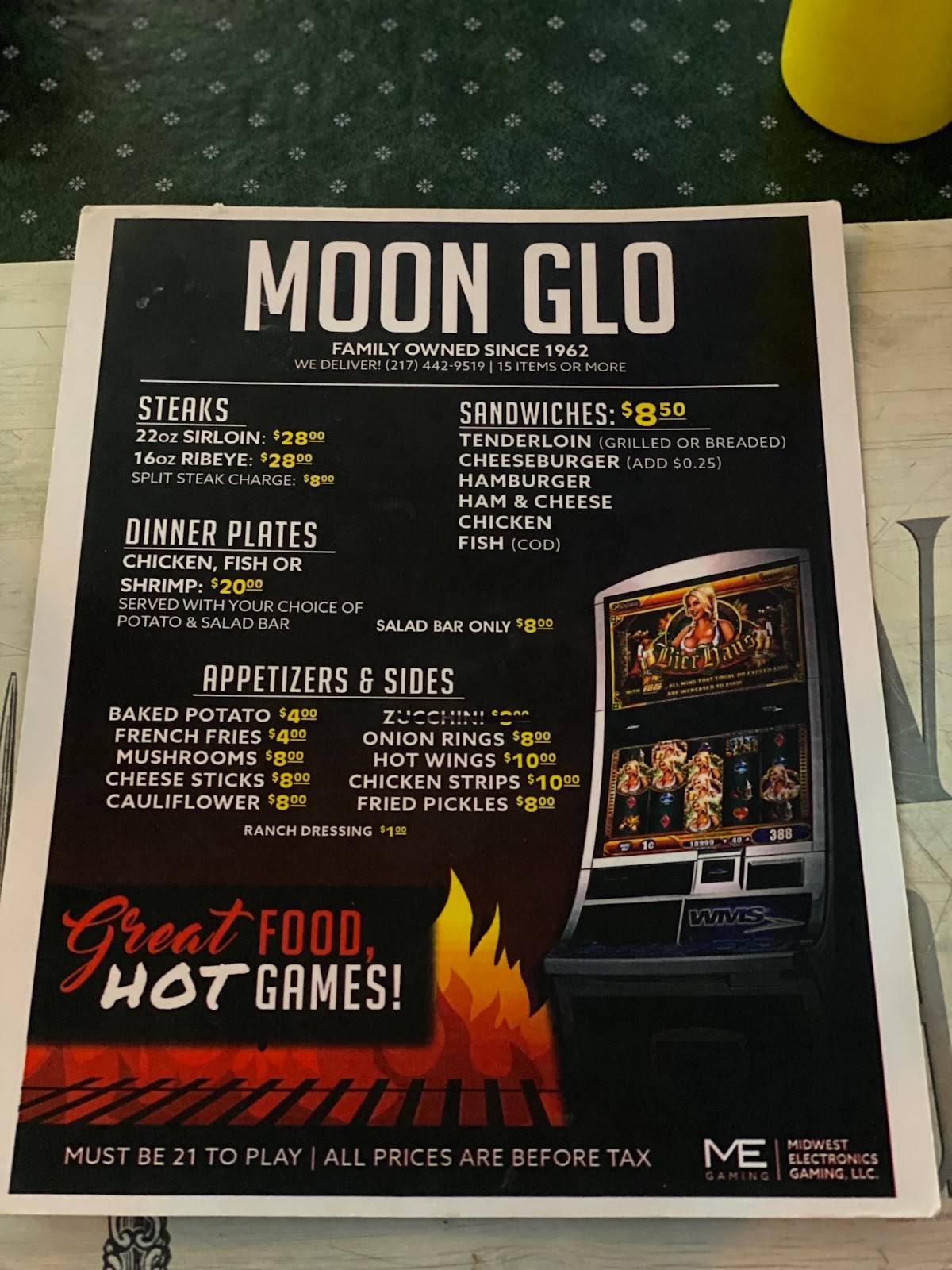 Menu at Moon Glo Bar & Grill, Danville