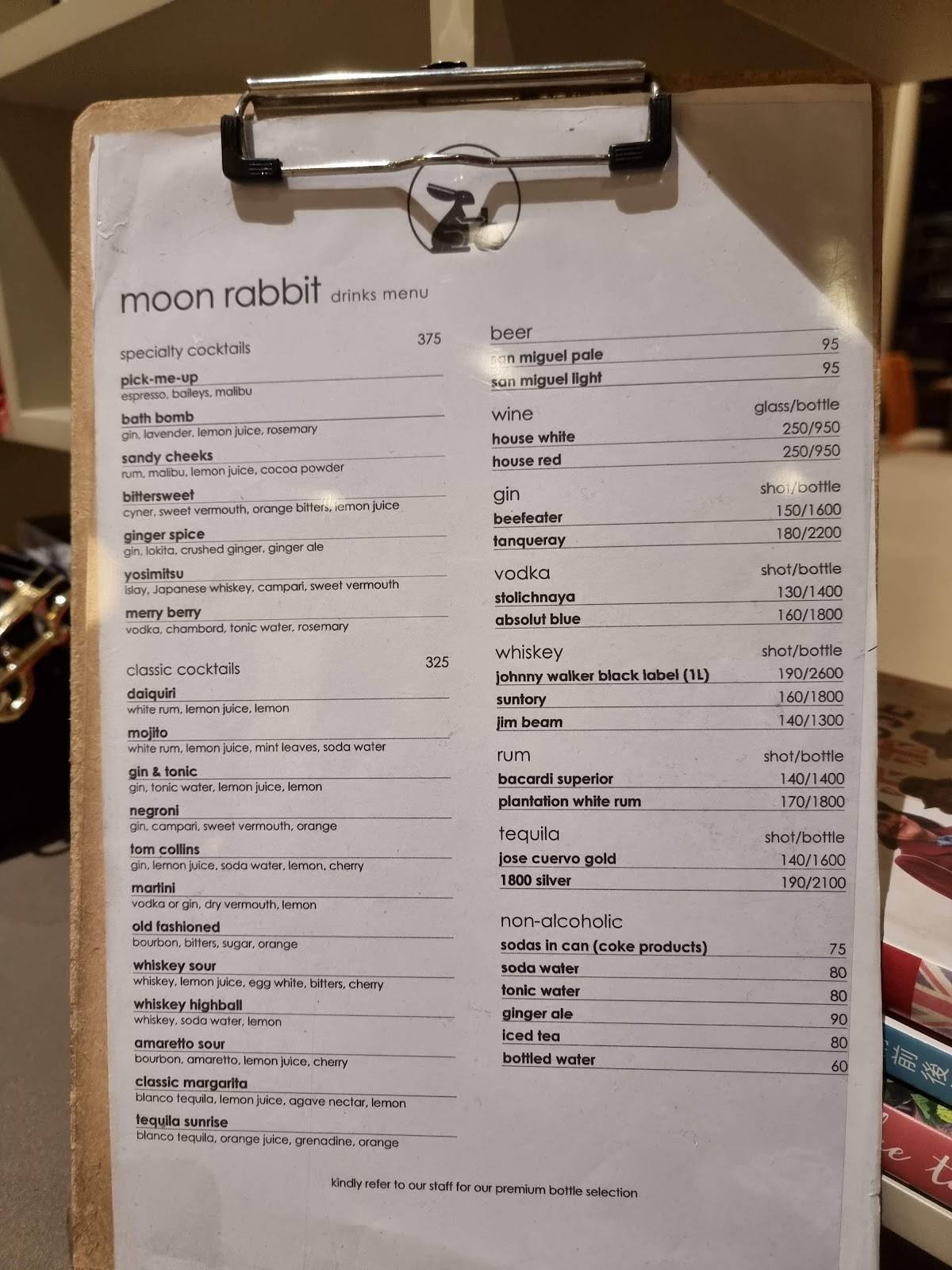 Menu at Moon Rabbit Cafe & Restaurant, San Juan