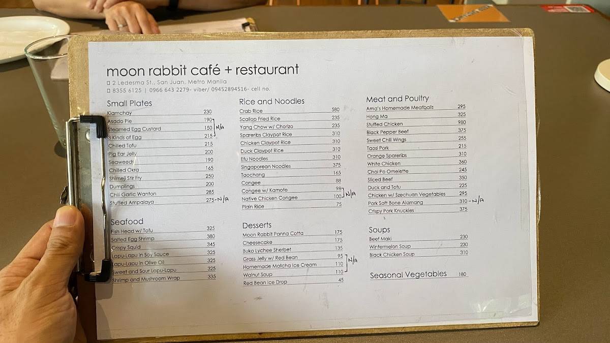 Menu at Moon Rabbit Cafe & Restaurant, San Juan
