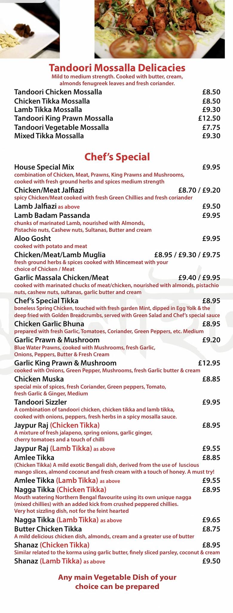 Menu at Moonlight Tandoori restaurant, Hull