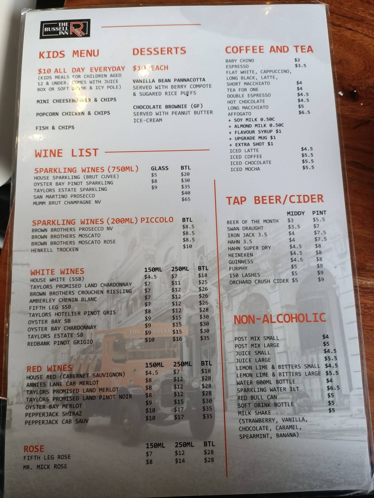 Menu at The Russell Inn Bar & Resturant, Morley